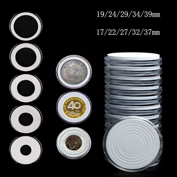 10Pcs Coin Capsules Holder with Adjustable Foam Gasket 46Mm Clear Storage Container Protector ...