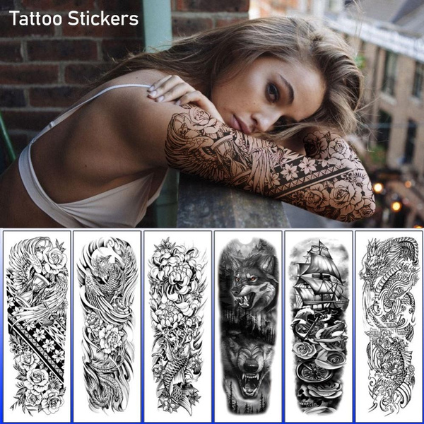 Full Arm Fake Tattoo Sleeve Men and Women Temporary Tattoo Sticker Lion ...