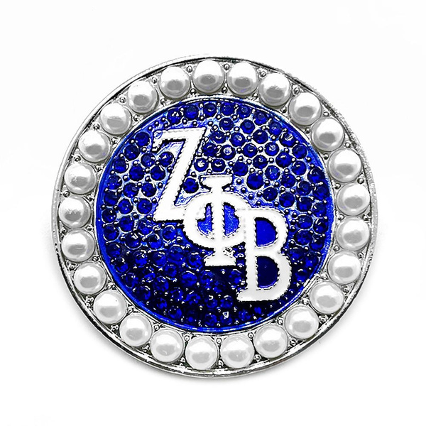 University Girls ZETA PHI BETA sorority society Blue rhinestone Metal letter Round Brooch pin | Wish