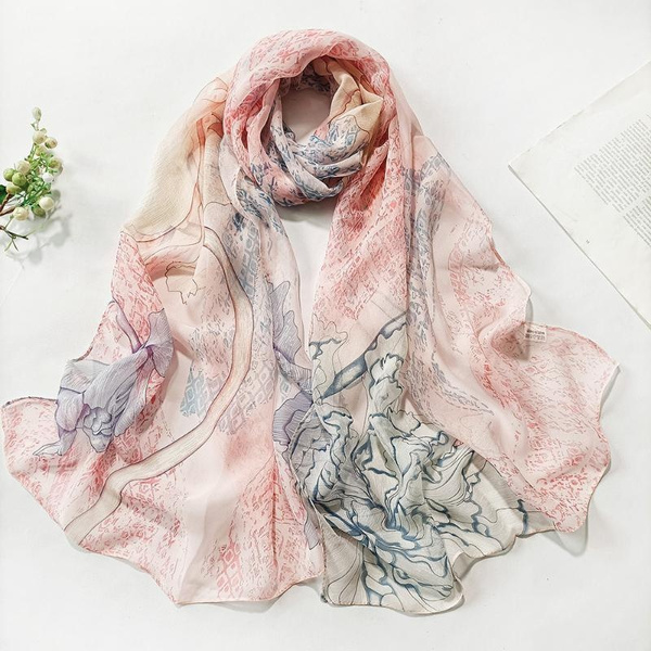 Fashion Elegant Summer Long Soft Flower Print Scarf Shawl Chiffon Silk ...