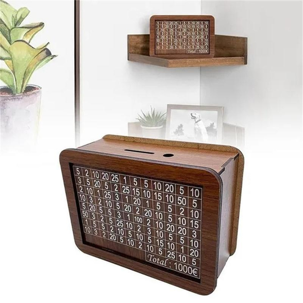 DIY Wooden Money Box Counting Coin Bank Saving Box Portable Money Box ...