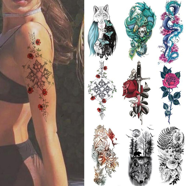 Woman Tattoo Sticker Waterproof Temporary Tattoo Body Art Flower Tattoo ...