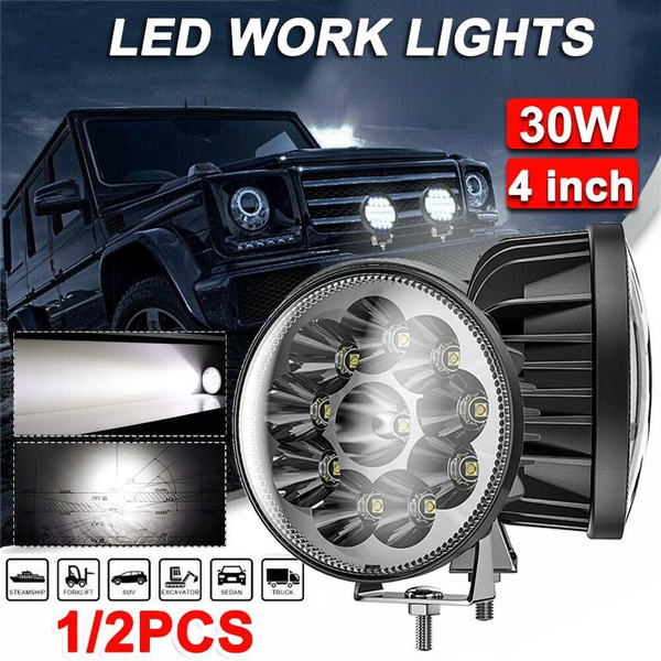Car Work Light 4 Inch Round 10LED Super Bright High Power Spotlight 30W ...