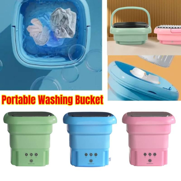 Folding Portable Washing Bucket Mini Washer with Spin Dry Drain Basket ...