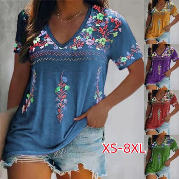 XS-8XL Summer Clothes Women's Fashion Casual O-neck Short Sleeved Tops ...
