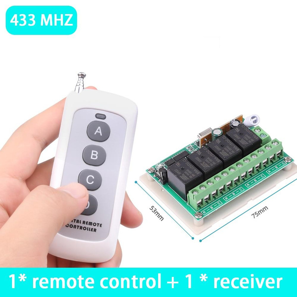 433Mhz 12V 4CH 10A RF Relay Wireless Remote Control Switching Receiver ...
