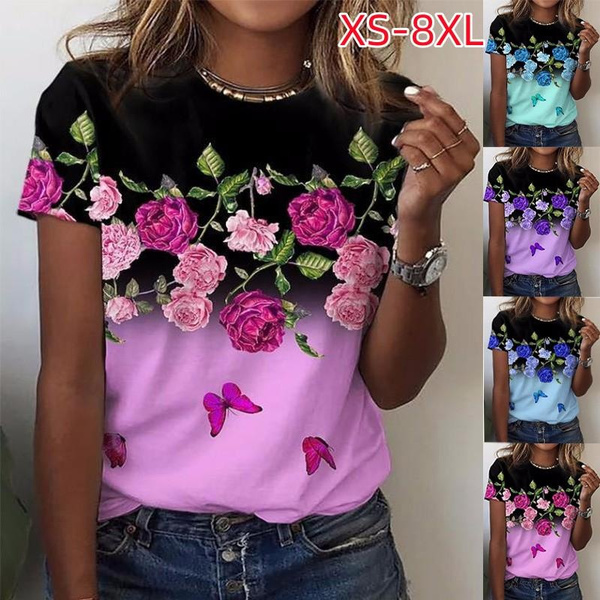 XS-8XL Women's Fashion Summer Clothes Casual O-neck Short Sleeved Tops ...