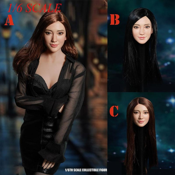 1/6 Scale Long Hair Asian Girl Head Sculpt fit 12'' Female Action ...