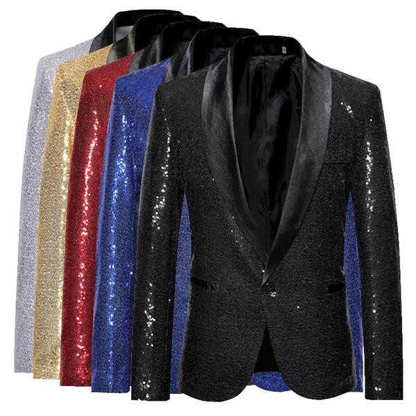 Mens Shiny Sequin Suit Jacket Blazer Wedding Party Tuxedo Jacket | Wish