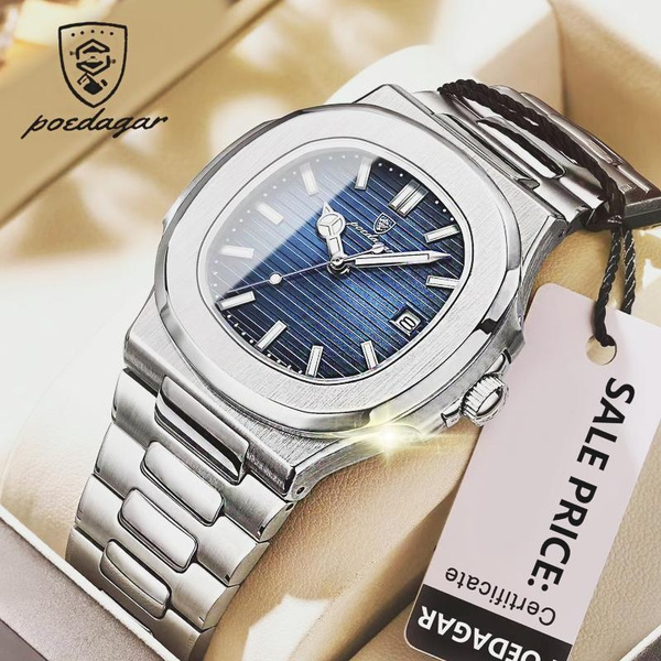 New POEDAGAR Luxury Blue Watch Business Waterproof Male Clock Luminous ...