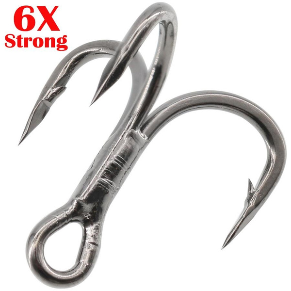 Fishing Treble Hook 6X Strong Carbon Steel Classic Round Bend Triple ...