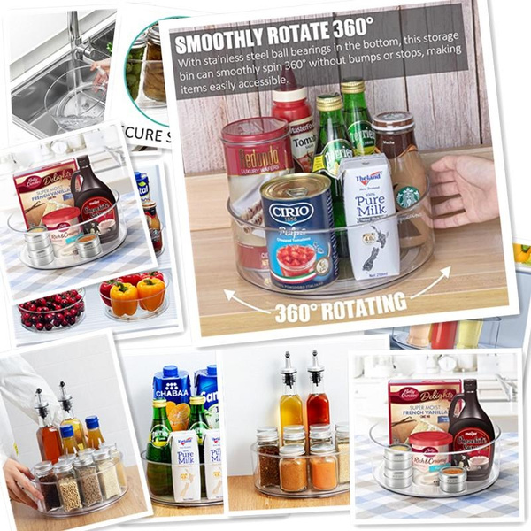 Round Plastic Clear Rotating Turntable Organization & Storage Container ...