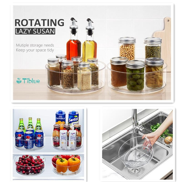 Round Plastic Clear Rotating Turntable Organization & Storage Container ...