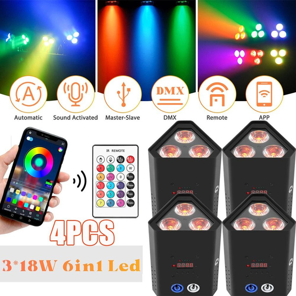 4X 3 In1 LED RGBWA+UV Battery Powered Wireless DMX Par DJ Uplighting ...