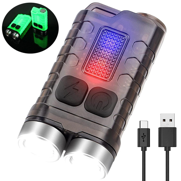 LED Keychain Flashlight Type-C Rechargeable Torch Magnet Work Light UV ...