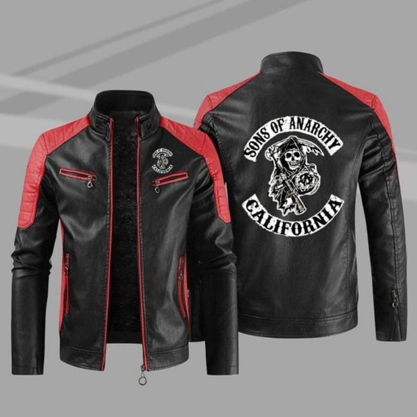 Men's Vintage PU Leather Biker Jacket Sons Of Anarchy SOA Jacket | Wish