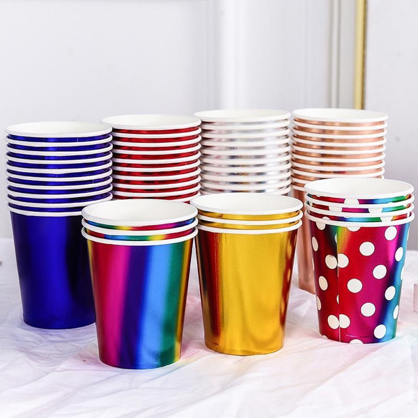 250ML Disposable Birthday Party Cup Rainbow Colored Paper Cup Children ...