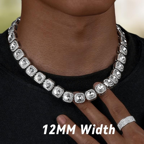 Men's Hip Hop Jewelry Tennis Chain Ice Out 12MM Width Cuban Link Chain ...