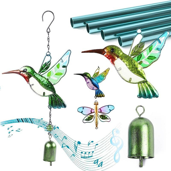 Wind Chime Hummingbird, Metal Painted Crafts Pendant Bell Aluminum Pipe ...