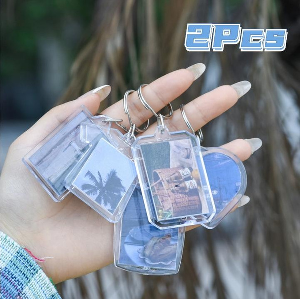 2Pcs Clear Acrylic Blank Insert Photo Frame Key Ring Keychain Keyring ...