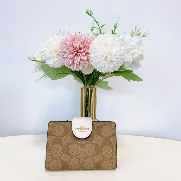 Coach C0082 Medium Corner Zip Wallet In Signature Canvas IN Khak Chalk ...