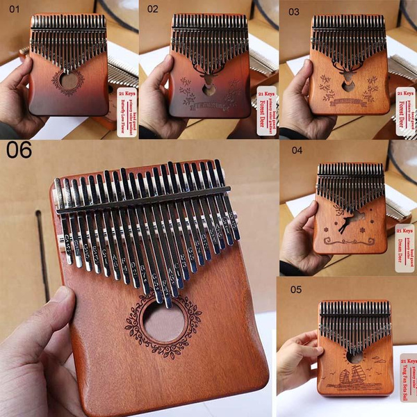 21 Keys Bull Kalimba Portable Thumb Piano Upgraded Handguard Wood Back ...