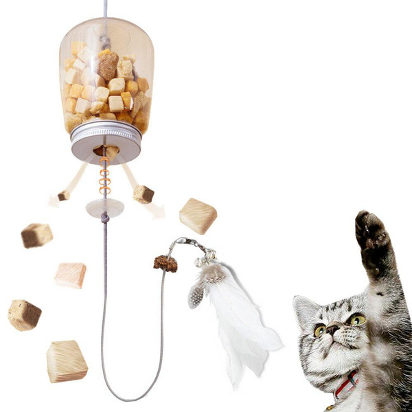 Cat Toy Interactive Cats Leak Food Feather Toys with Bell Hanging Door ...