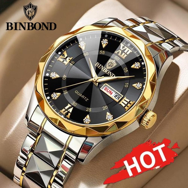 BINBOND Men's Fashion Quartz Watches Ultra Thin Diamond Stainless Steel ...