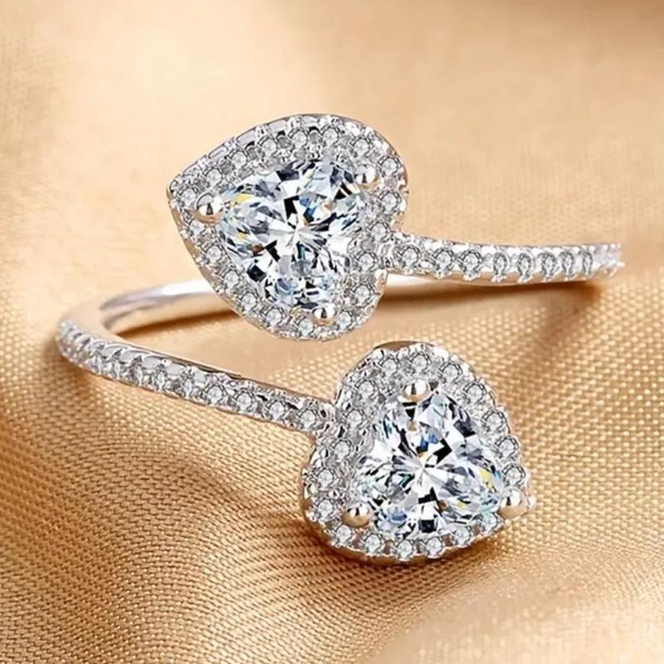 Trendy Adjustable Rings Jewelry 925 Sterling Silver Heart Diamond Open ...