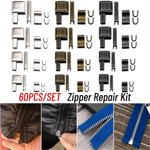 60PCS/SET Metal Zipper Latch Slider Zipper Stops Retainer Insertion ...