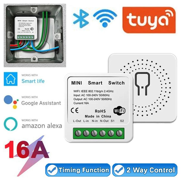 1PC Tuya WiFi Mini Smart Switch 16A 2 Way Control Timer Wireless Switch ...