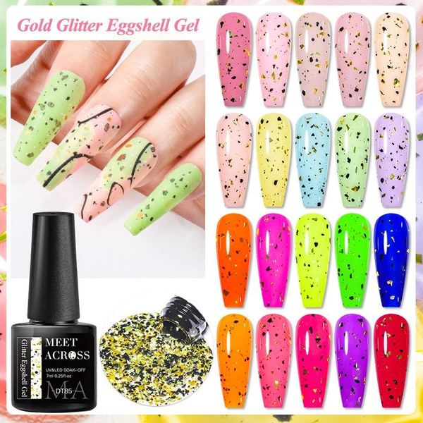 MEET ACROSS 7ml Gold Glitter Eggshell Gel Nail Polish Quail Egg Effect ...