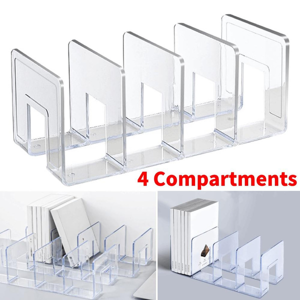 Desk Bookends, Practical 4 Compartments Acrylic Material Book Shelf ...