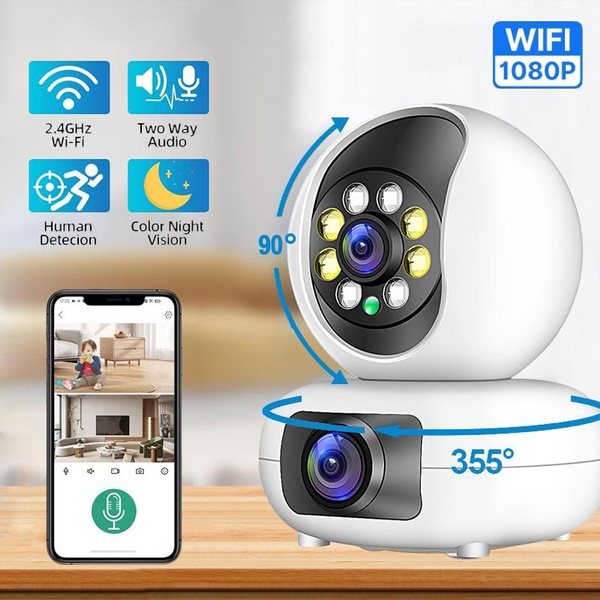 Dual Lens 1080P Indoor Camera 2.4GHz WiFi Camera CCTV Camera Motion ...