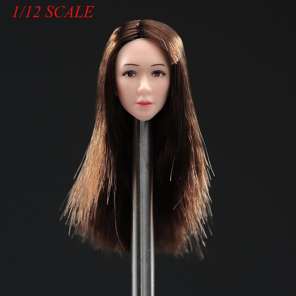 1/12 Scale Girl Head Sculpt Fit 6 inch Female Action Figure Body Brown ...