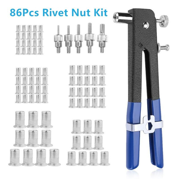 86pcs Heavy Duty Blind Rivet Nut Kit Set Riveter Tool Rivet Nut Gun ...