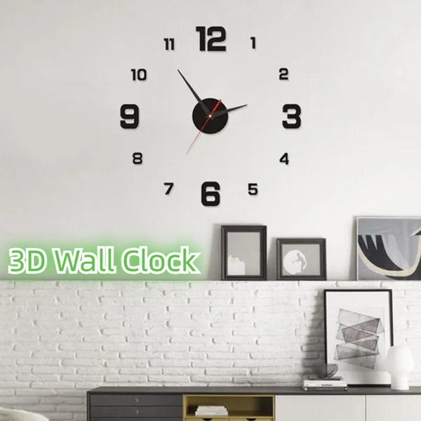 3D Wall Clock Luminous Frameless Wall Clocks DIY Digital Clock Wall Stickers Silent Clock for ...