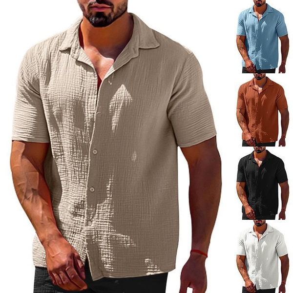 Men's Shirt Classic Comfortable Loose Button-Up Shirts Summer Men ...