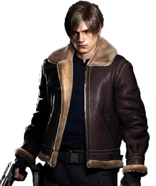 Resident Evil 4 Leon Kennedy Jacket with Fur Collar - Leon RE4 Remake Jacket Gaming Cosplay ...
