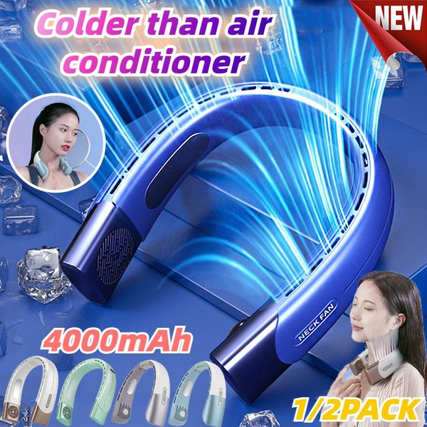 1/2PACK Portable Cooling Semiconductor Neck Fan Rechargeable 4000mAh ...