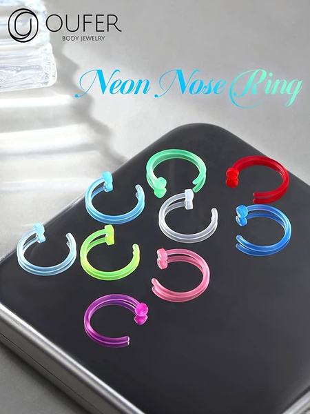 OUFER 20G Nose Ring Hoop, Colorful Clear Bioflex Acrylic Open Neon Nose ...
