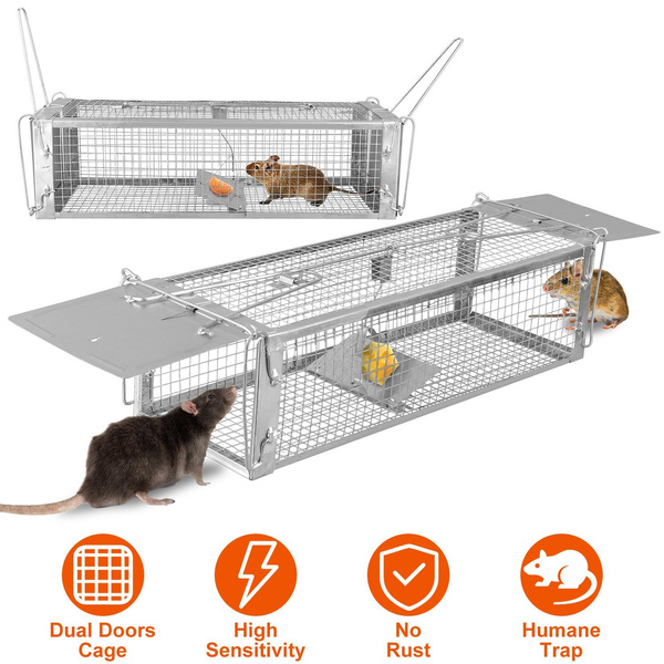 Dual Door Rat Trap Cage Humane Live Rodent Dense Mesh Trap Cage Zinc ...