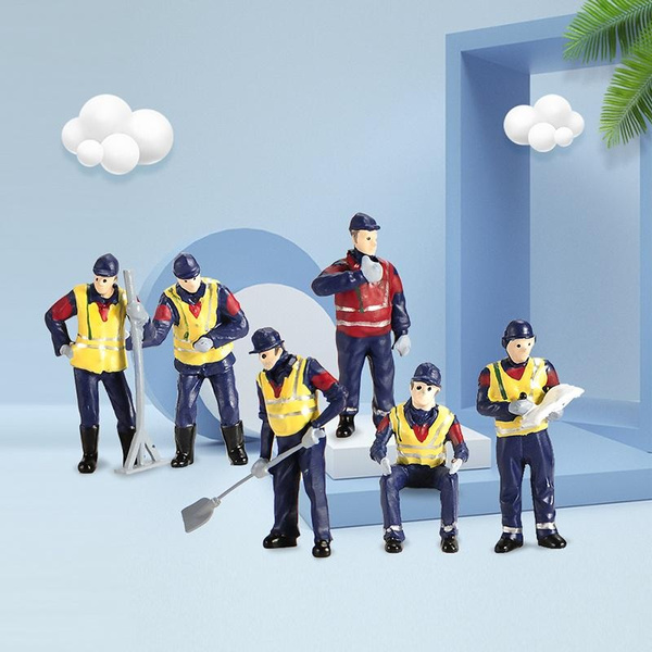 6 pcs 1/50 Scale Construction Workers Mini Figures Scenery Layout for ...