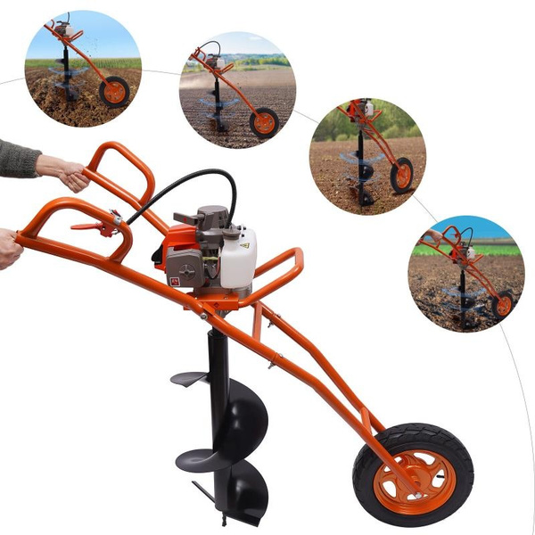 63cc 3HP Gas Powered Post Hole Digger Wheelbarrow Earth Auger Ground ...