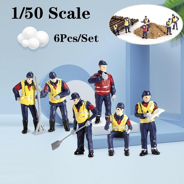 6 pcs 1/50 Scale Construction Workers Mini Figures Scenery Layout for ...