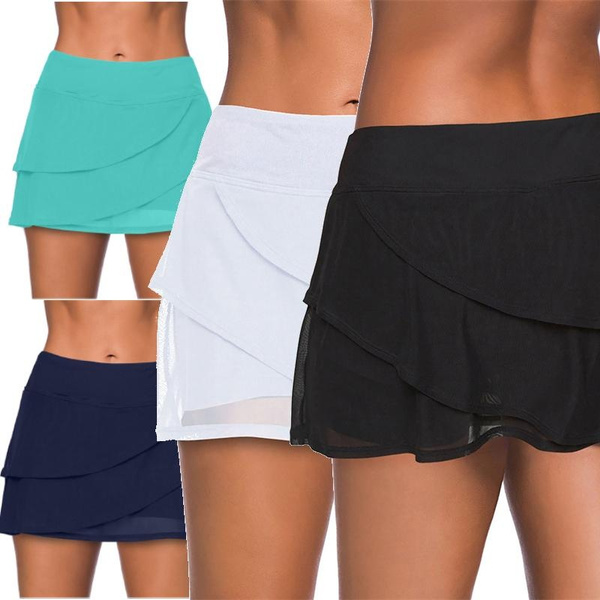 Damen Bademode Mesh Layer Swim Skort Layered Ruffle All Over Control ...