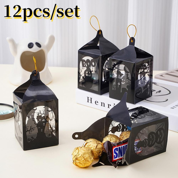 12pcs/set 4 Types of Halloween PVC Candy Boxes Black Transparent Candy ...