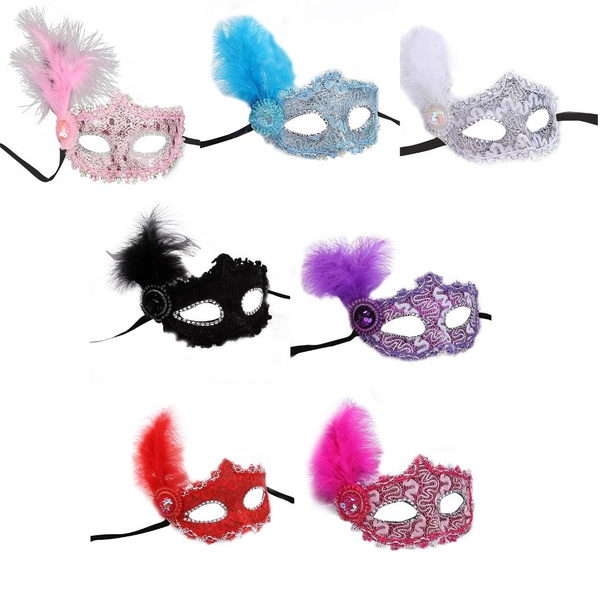 Costume Mask Feather Masquerade Ball-Mask Halloween Mardi Gras-Cosplay ...