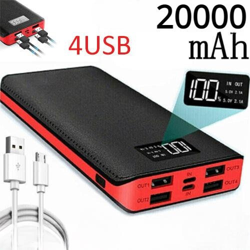 Portable Charger 20000 MAh External Power Bank 4 USB Fast Charge ...