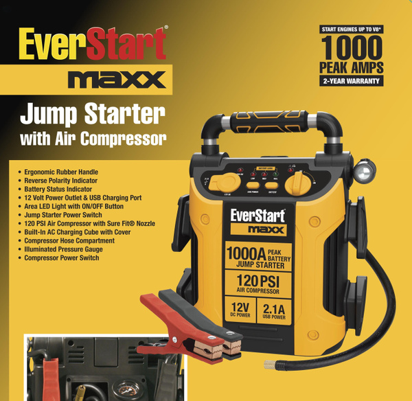 Compressor Pivoting LED Light Maxx J5C09E 1000 Peak Amp Jump Starter ...
